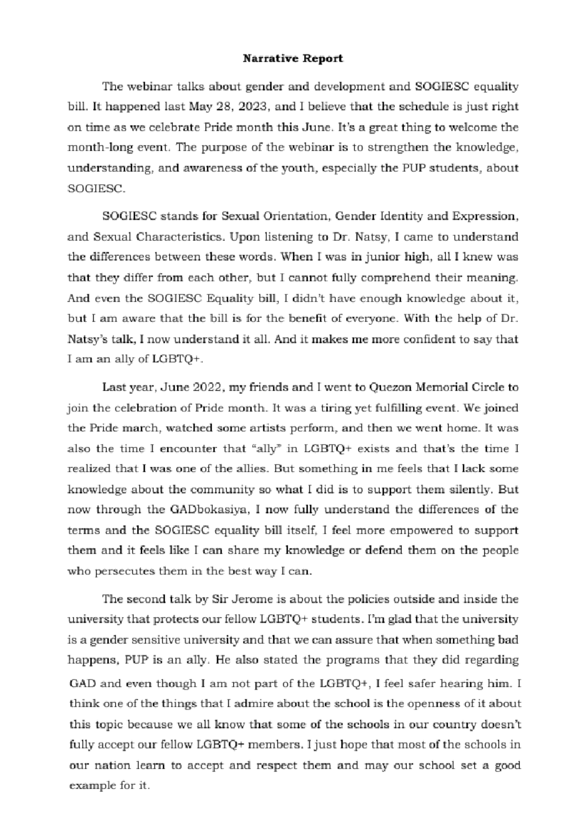 Narrative Report - nstp - Studocu