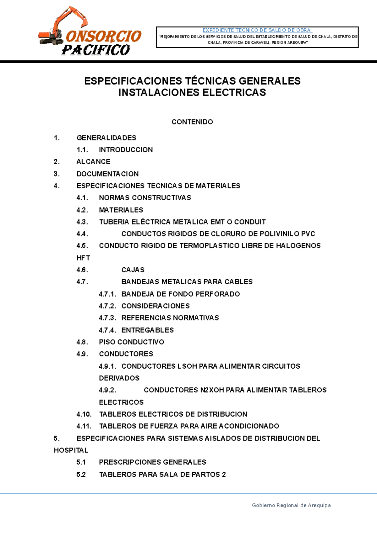EE.TT. Instalaciones Electricas Generales - CHALA, PROVINCIA DE CARAVELI, REGION AREQUIPA” - Studocu