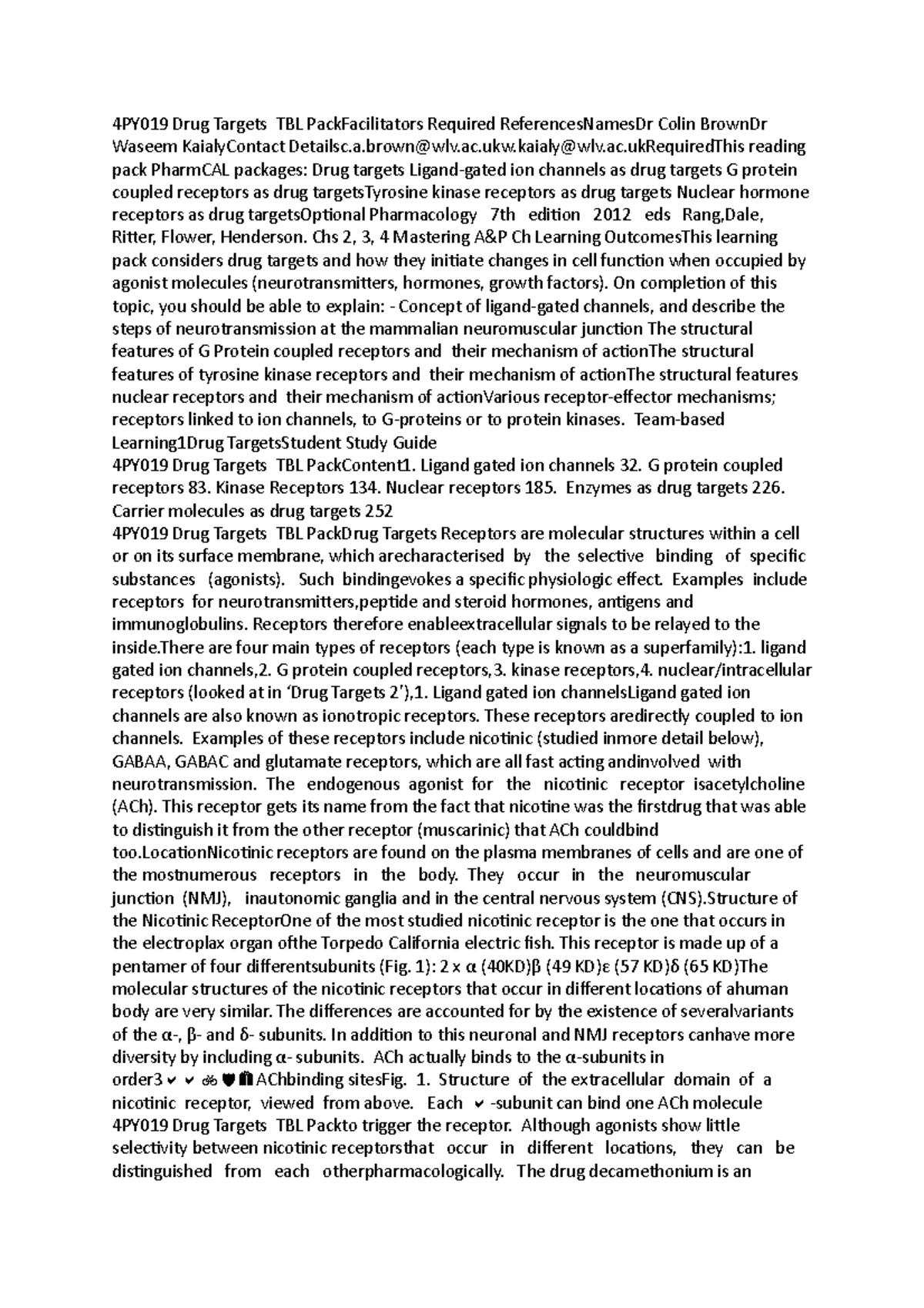 pharmacy lecture notes - 4PY019 Drug Targets TBL PackFacilitators ...