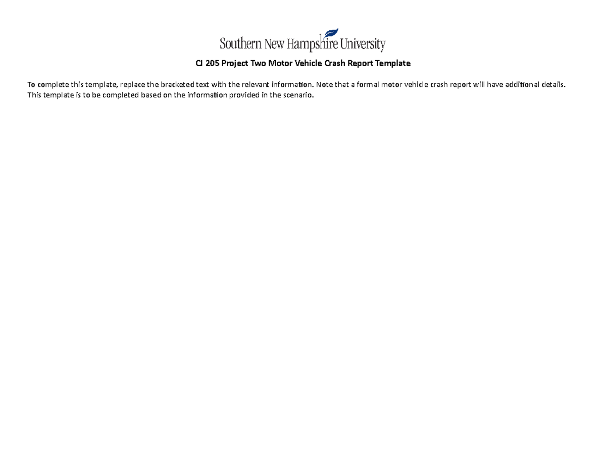 CJ 205 Project Two Motor Vehicle Crash Report Template - Note that a ...