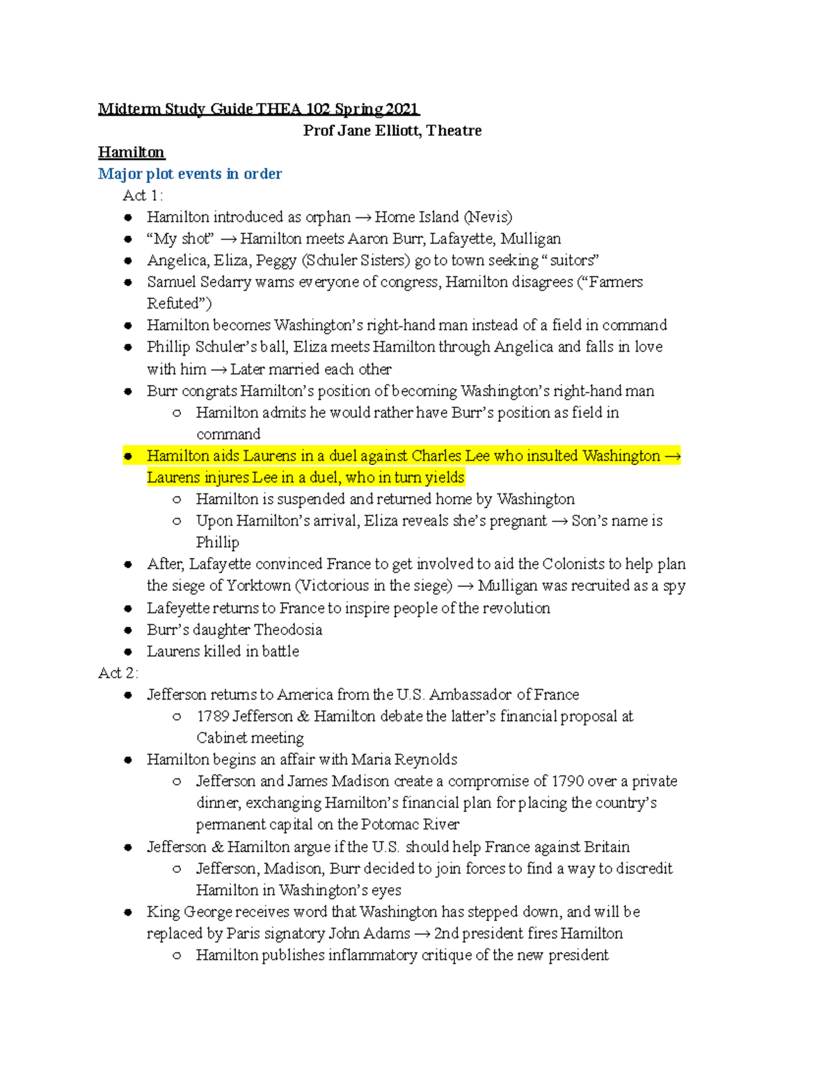 Theatre FINAL Study Guide - Midterm Study Guide THEA 102 Spring 2021 ...