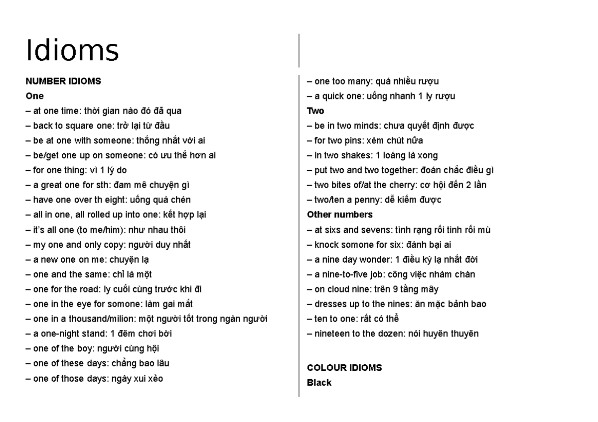 Idioms Idioms NUMBER IDIOMS One At One Time Th i Gian N o Qua idioms-idioms-number-idioms-one-at-one-time-th-i-gian-n-o-qua