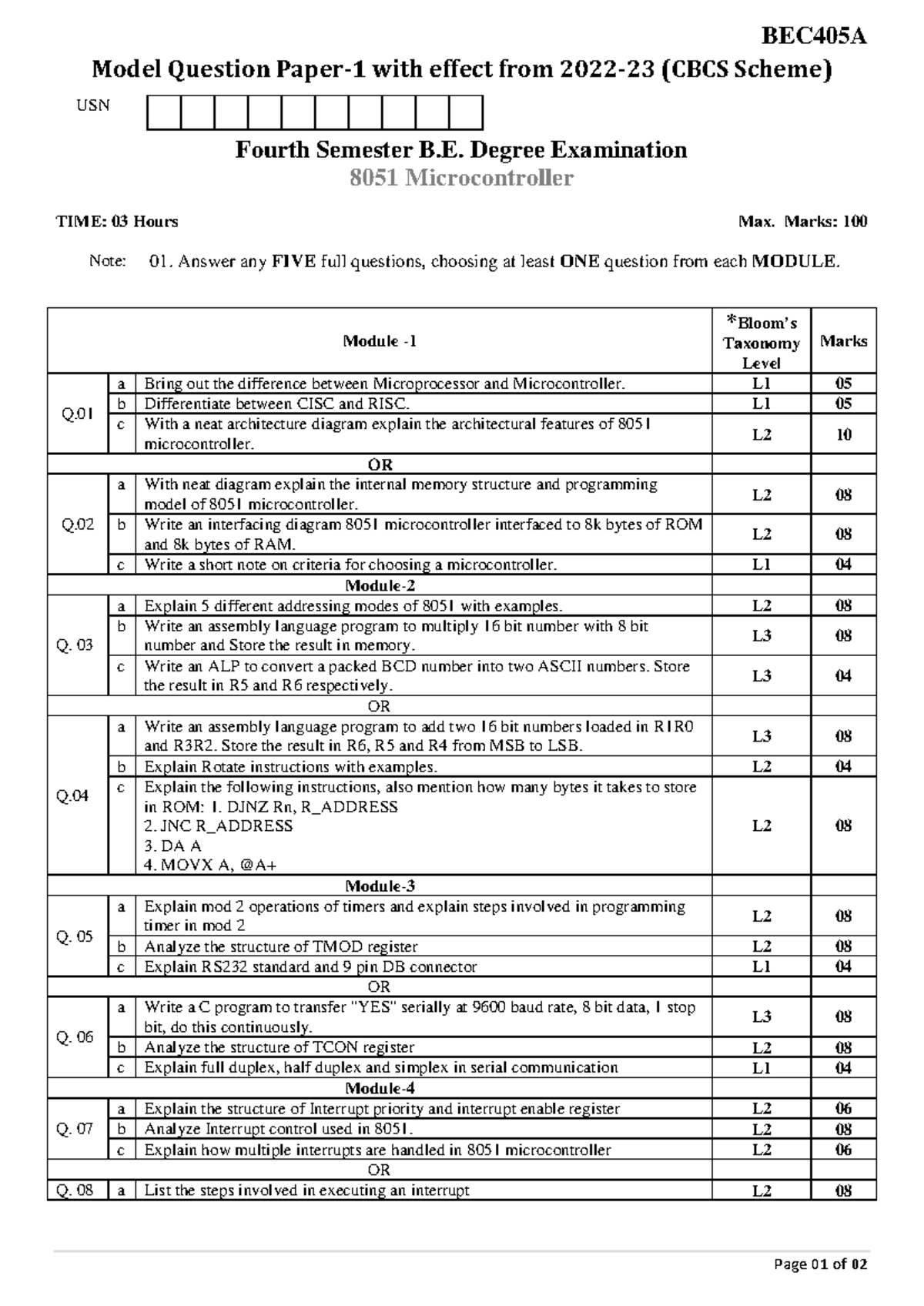 BEC405A model paper - Model Question Paper-1 with effect from 2022-23 ...