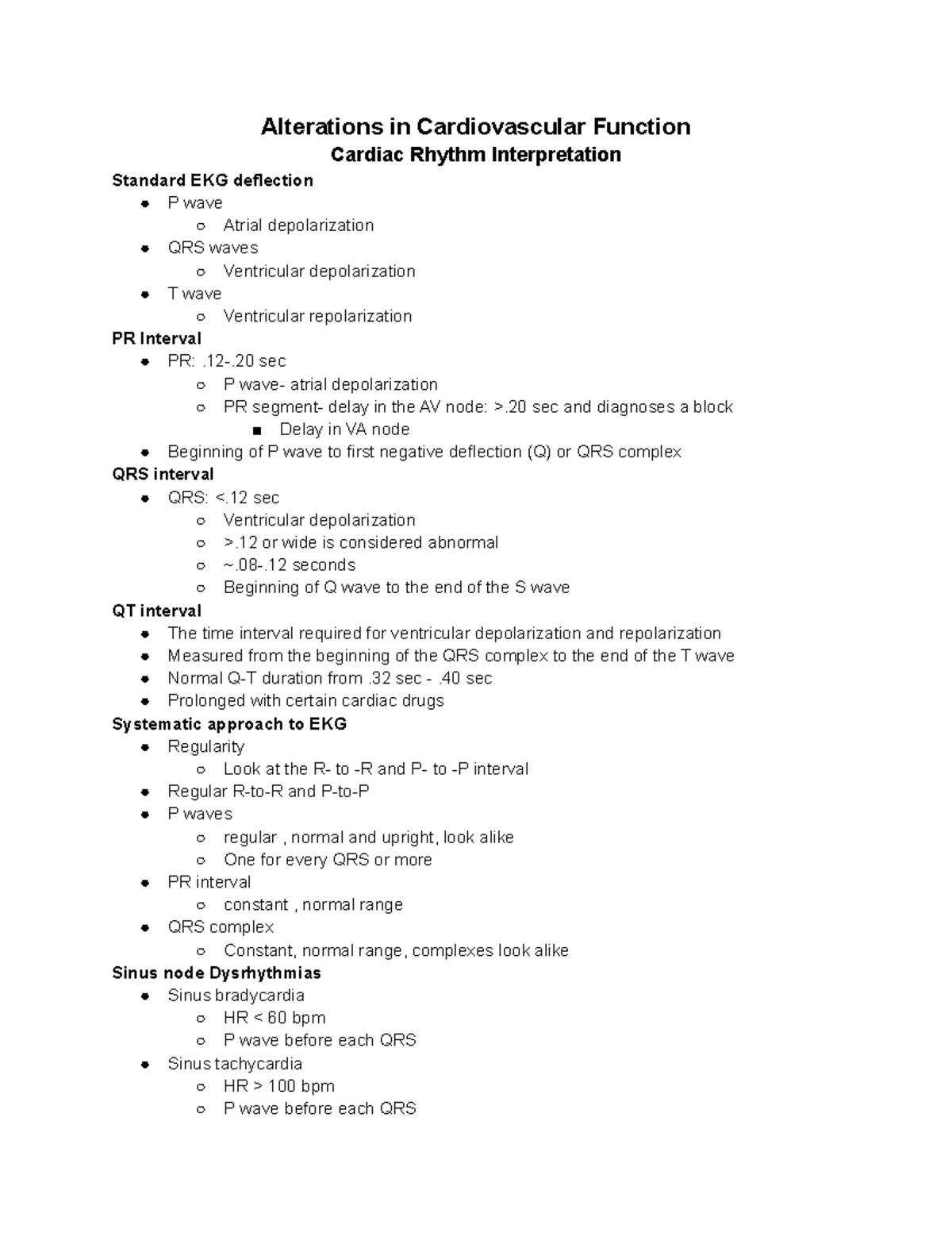 Patho cradiac rhythms - Alterations in Cardiovascular Function Cardiac ...