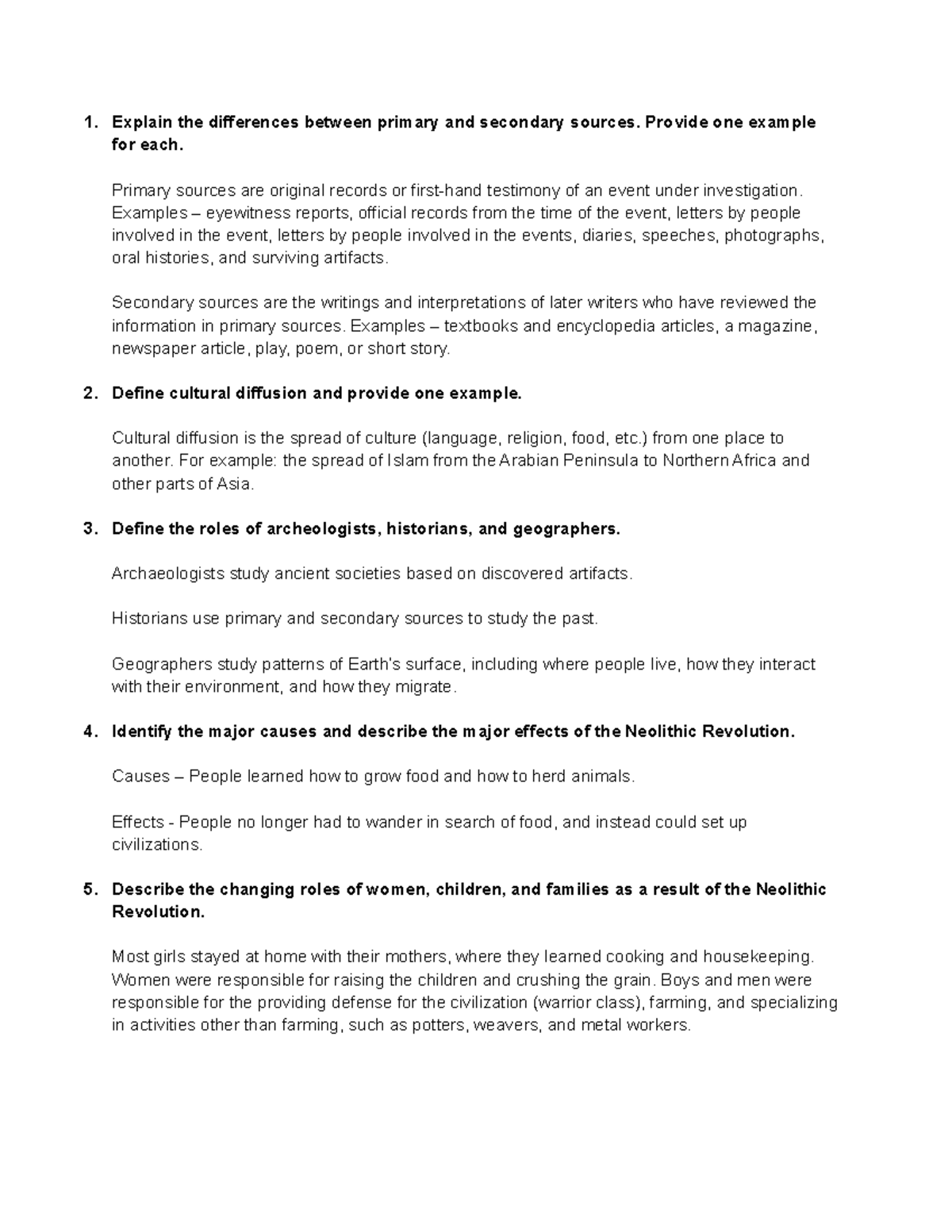 World History Unit 1 Study Guide - Explain the differences between ...