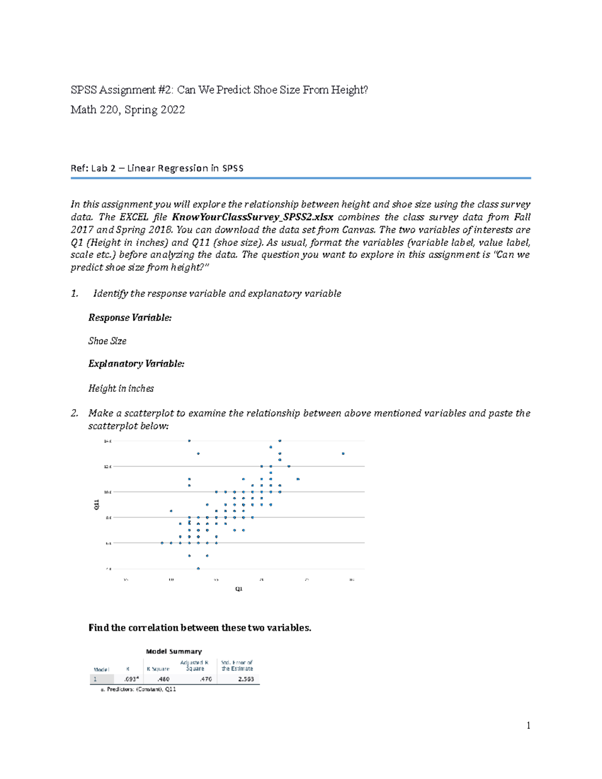 SPSS Assignemnt#2 - SPSS Assignment #2: Can We Predict Shoe Size From ...