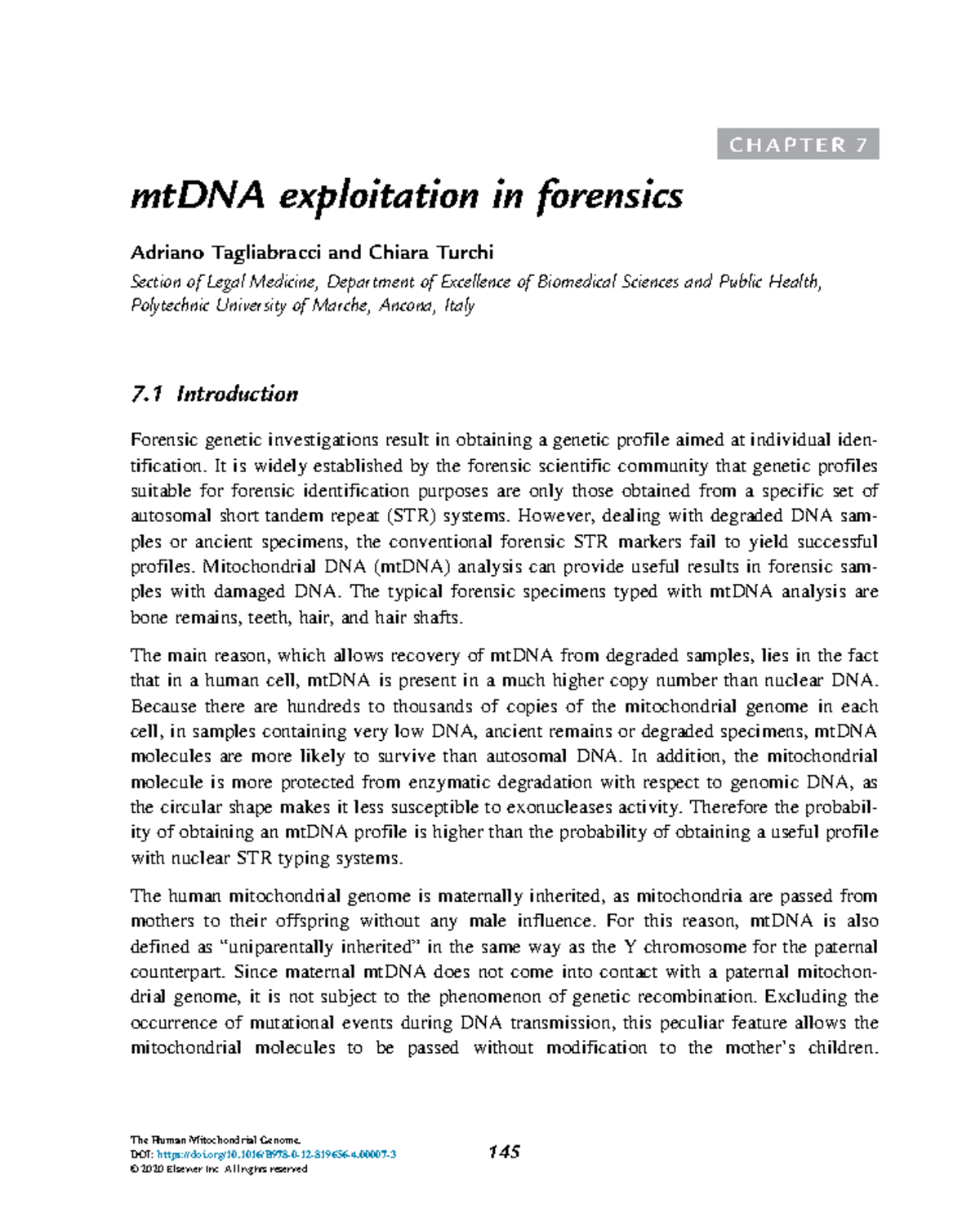 Explotación del mt DNA en análisis forense - CHAPTER 7 mtDNA ...