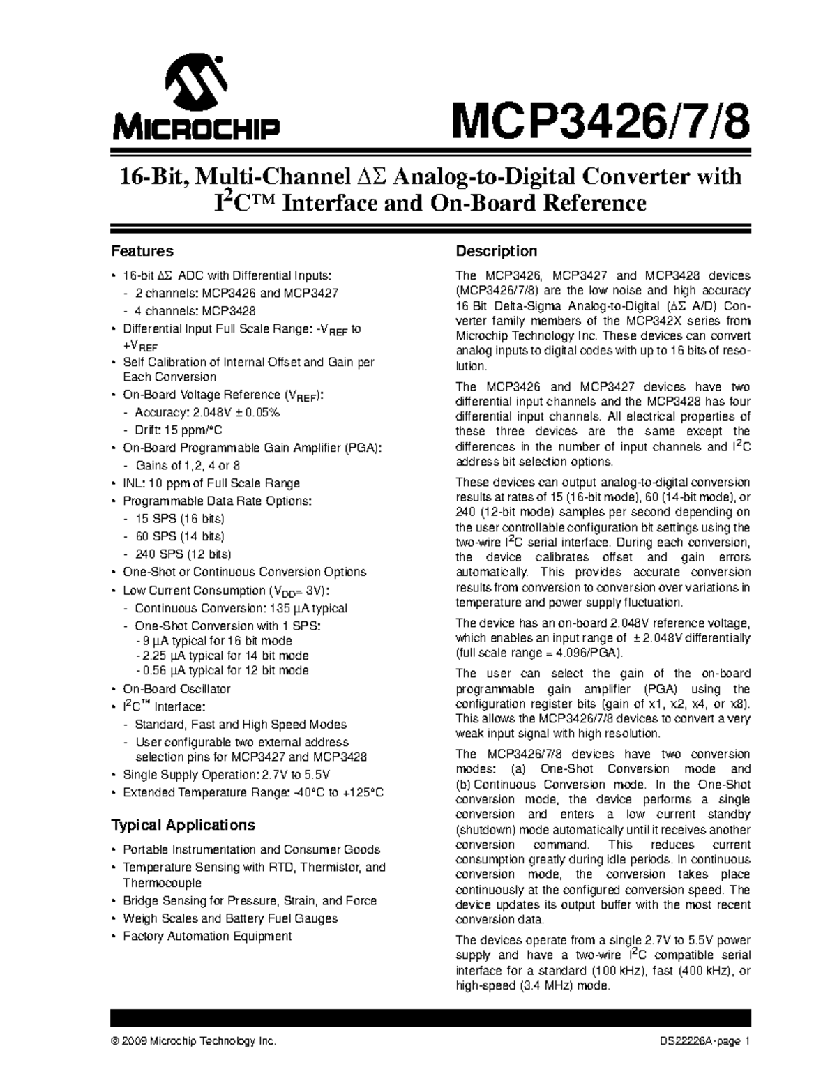 22226 a - datasheet for sensors - © 2009 Microchip Technology Inc ...