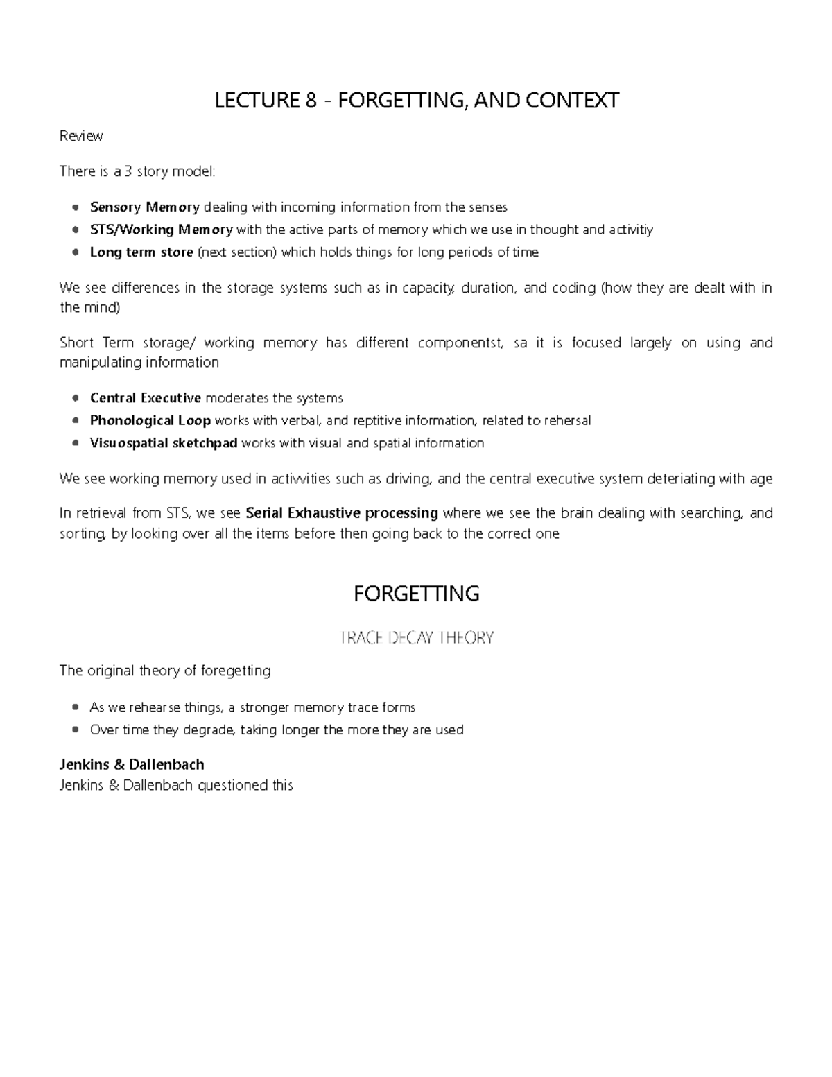 Lecture 8 Forgetting Lecture 8 Forgetting And Context Review There Is A 3 Story Model
