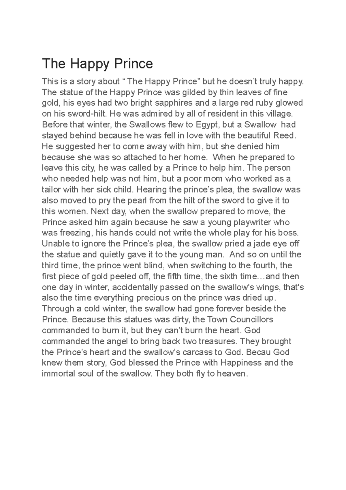 The Happy Prince - english - The Happy Prince This is a story about ...