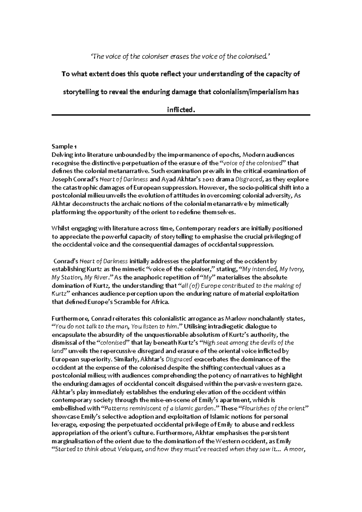 Eng adv examples - Exemplar creative essays on imperialism/colonialism ...