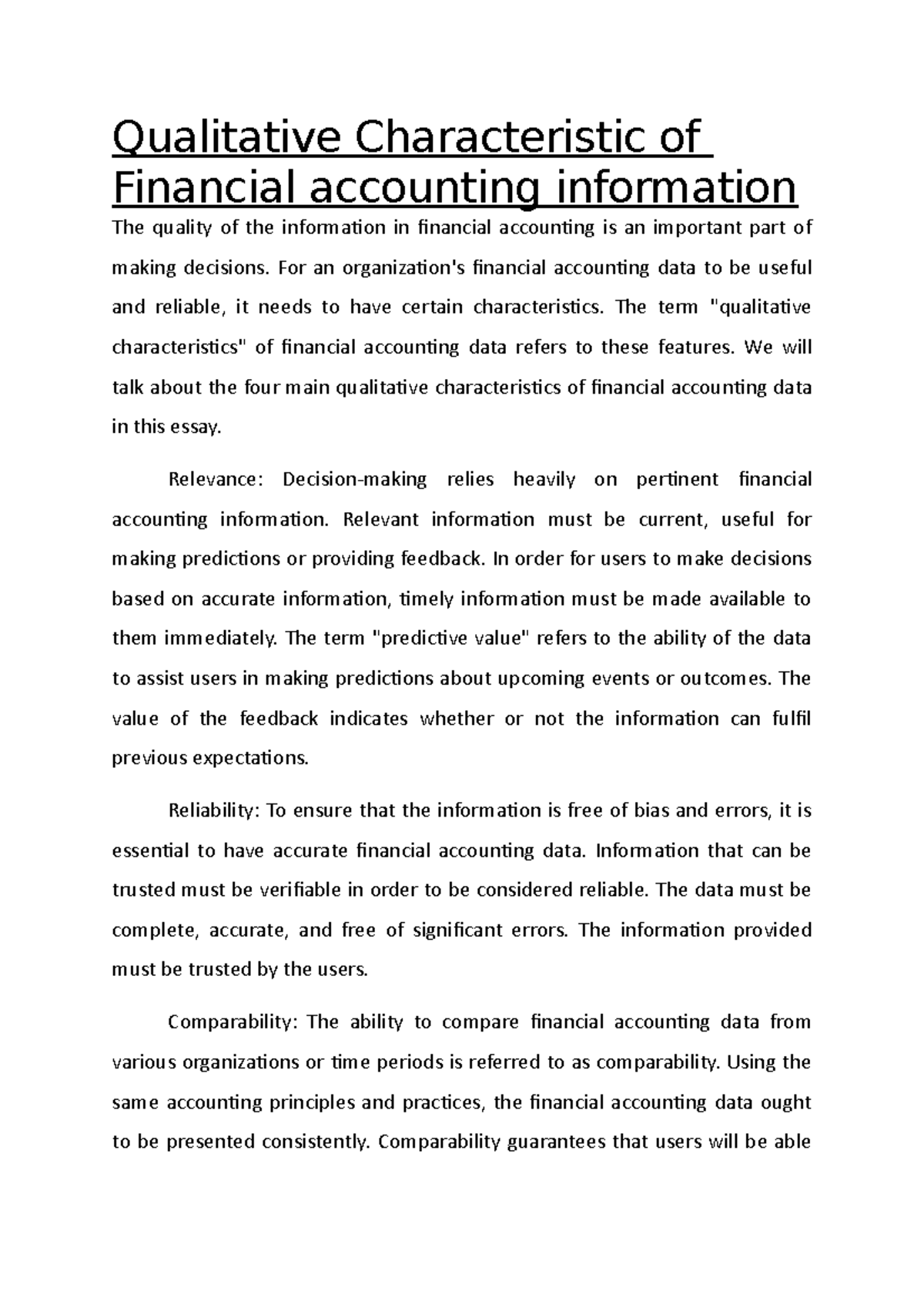 Qualitative Characteristic of Financial accounting information ...