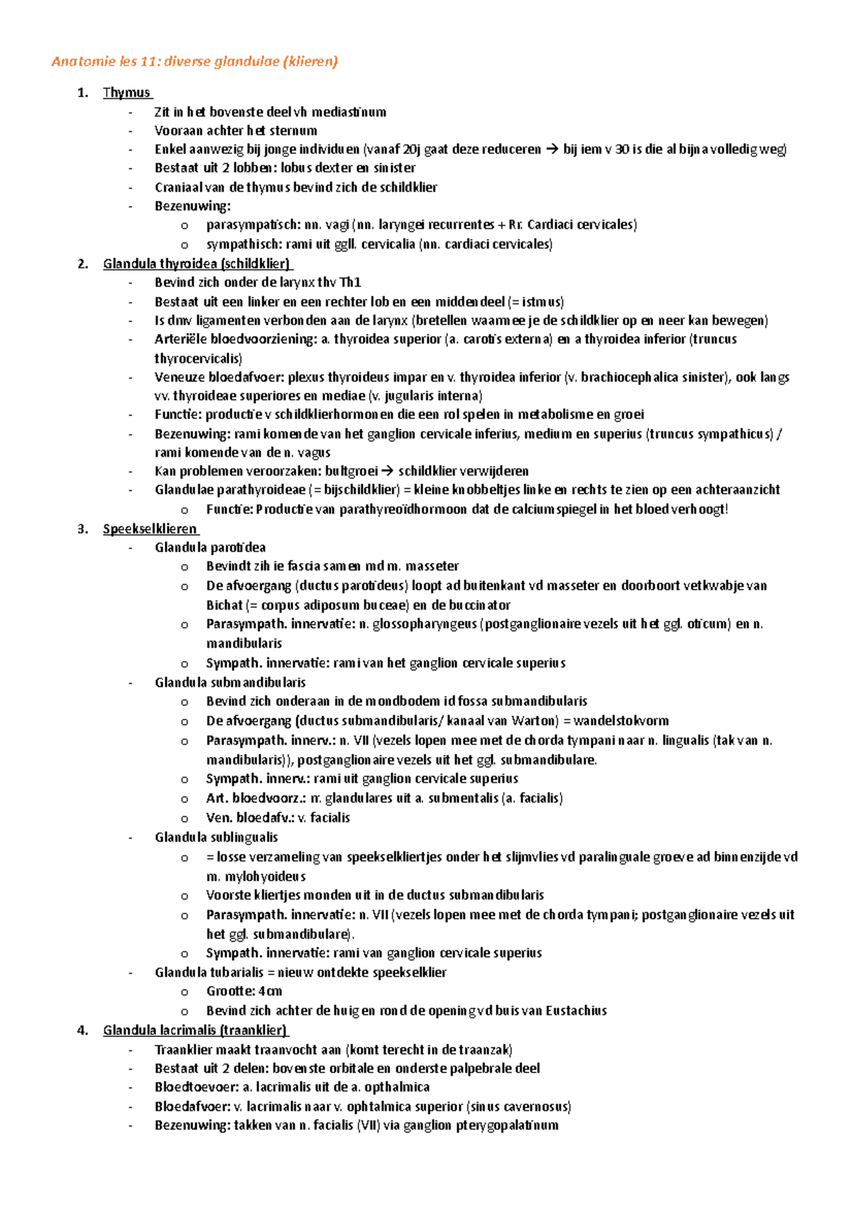 les 11 klieren (laatste les) - Anatomie les 11: diverse glandulae ...