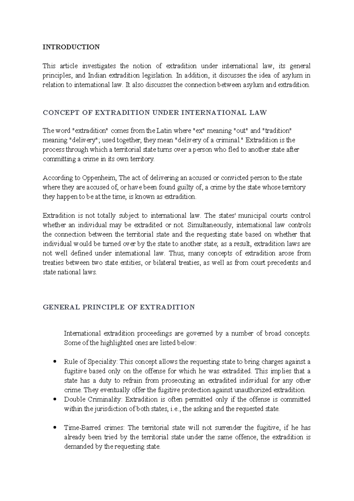 Law of extradiction and asylum - INTRODUCTION This article investigates ...