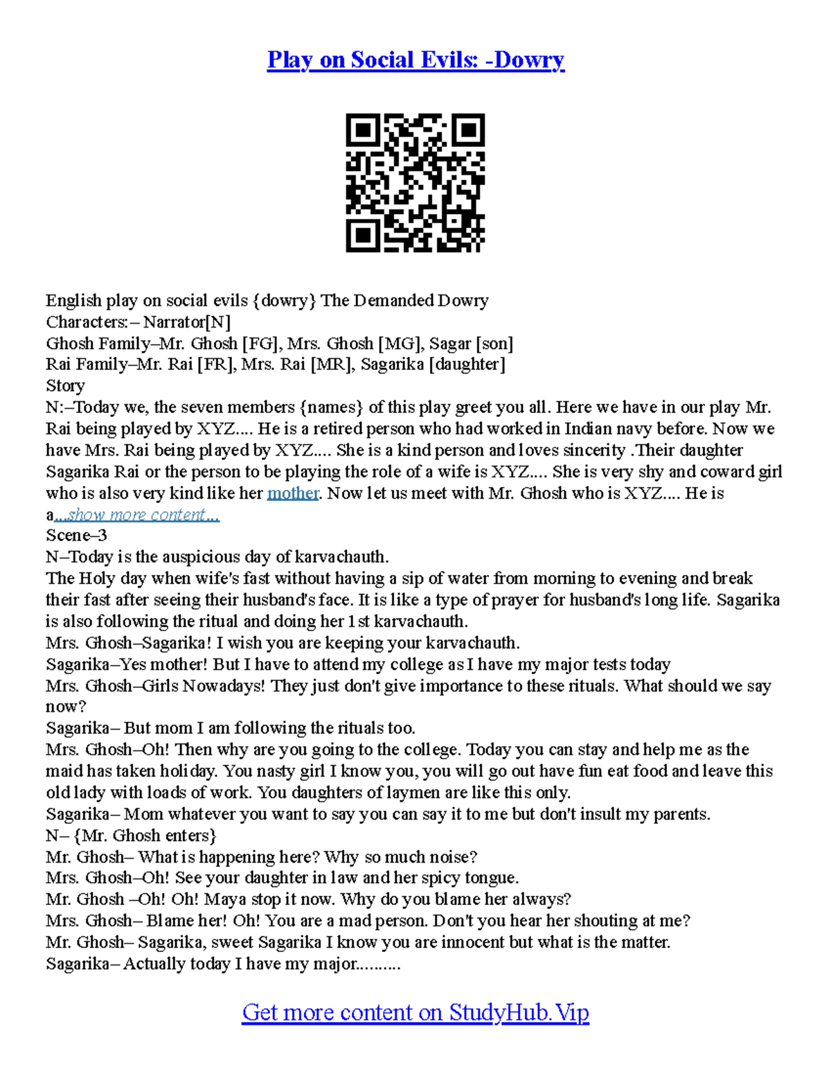 Essay On Dowry System - Play on Social Evils: -Dowry English play on ...