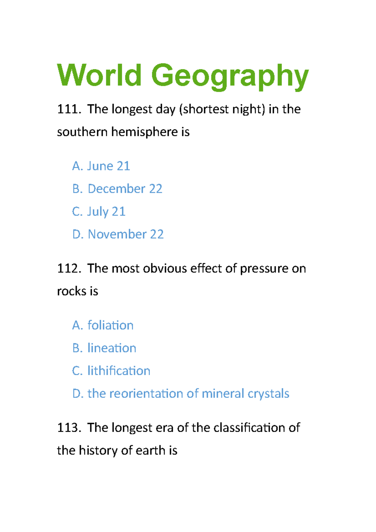 World Geography work31 - World Geography The longest day (shortest ...