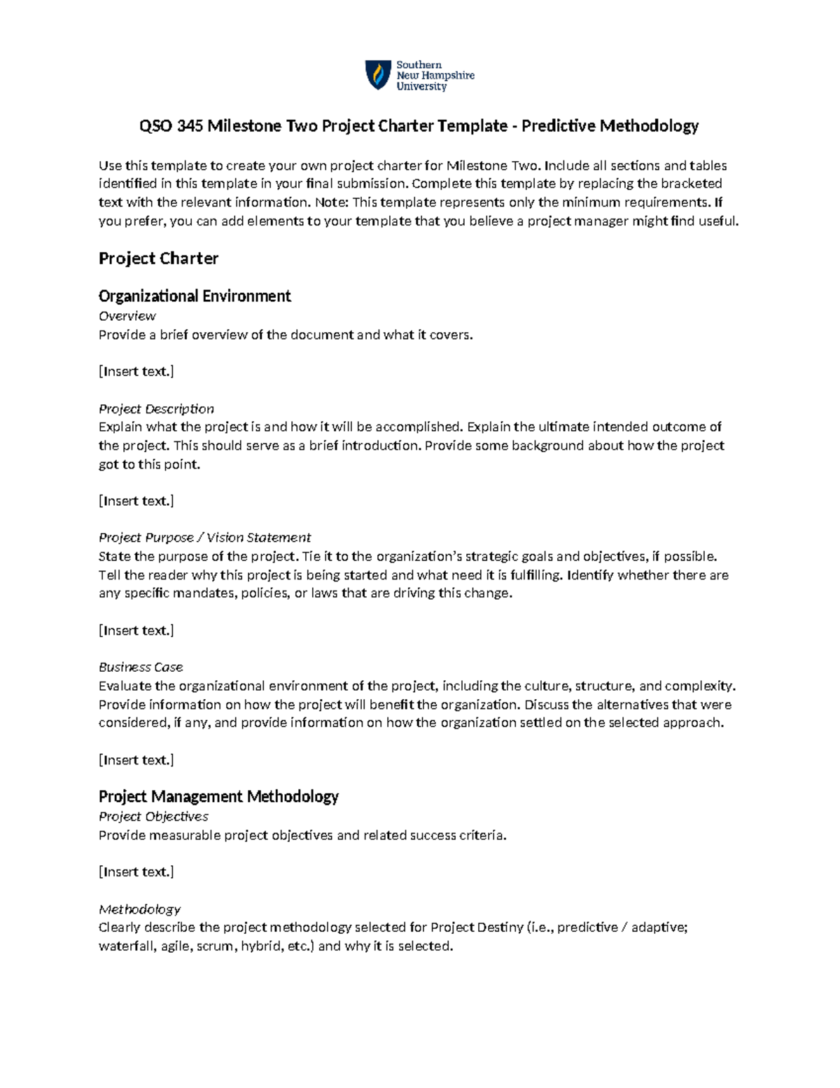 QSO 345 Milestone Two Project Charter Template - Predictive (1) (1 ...