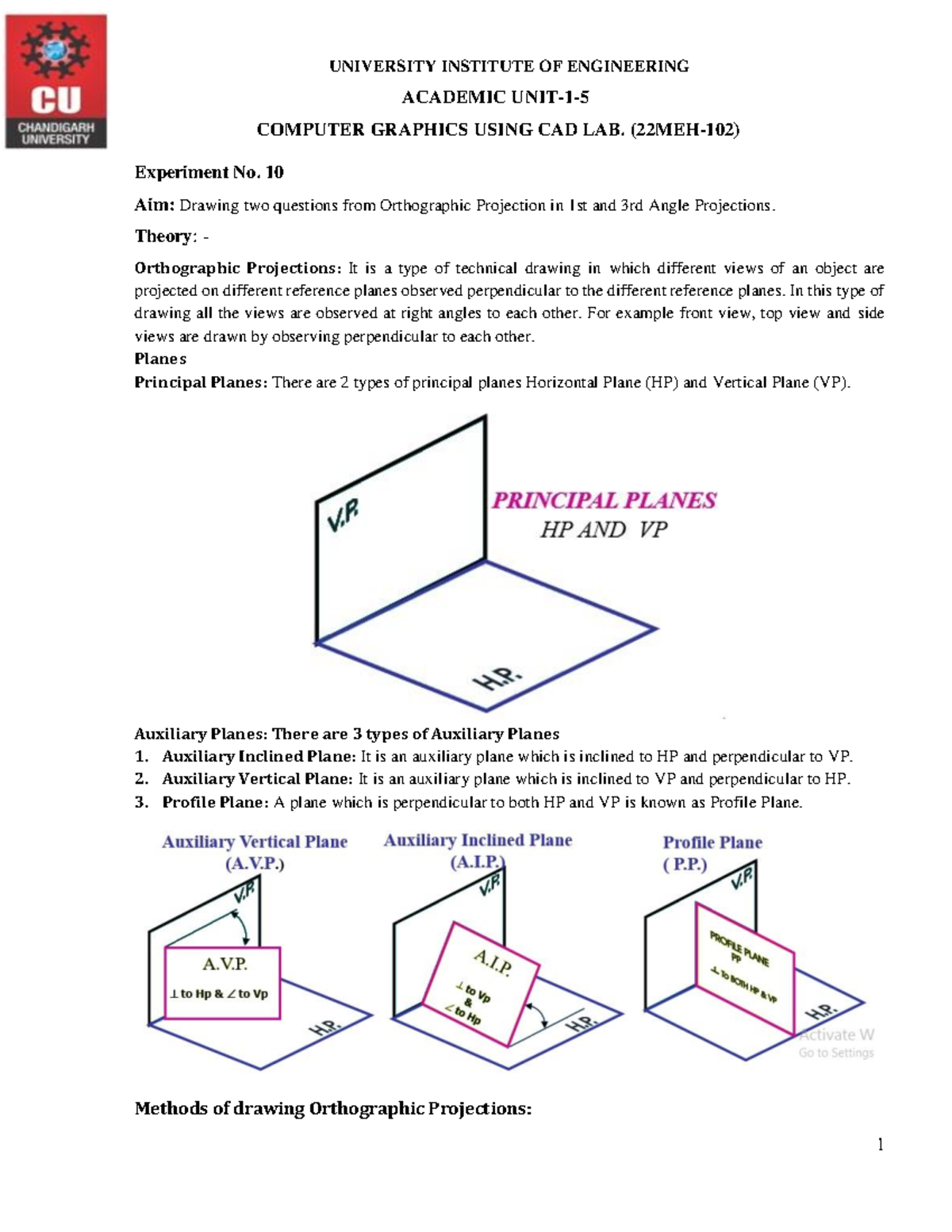 Experiment 10 - gdxhj - ACADEMIC UNIT-1- COMPUTER GRAPHICS USING CAD ...