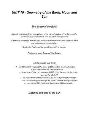 Unit 10: Geometry of the Earth, Moon, and Sun - Studocu