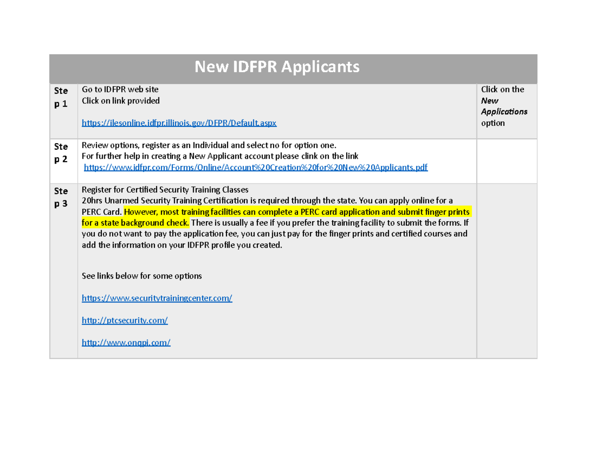 PSY 215 milestone - New IDFPR Applicants Ste p 1 Go to IDFPR web site ...