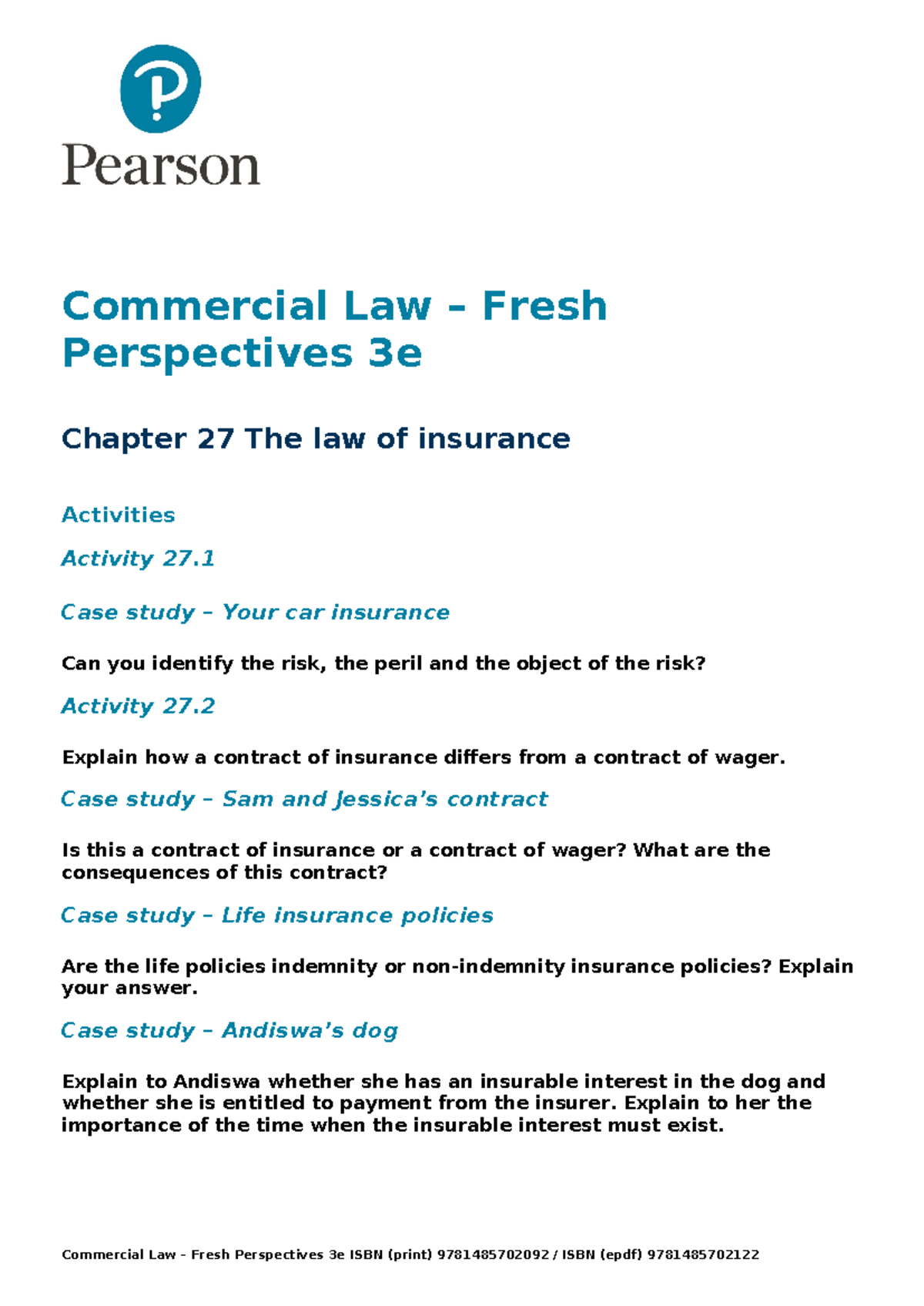 Chapter 27 Questions - 06 Sept - Commercial Law – Fresh Perspectives 3e ...