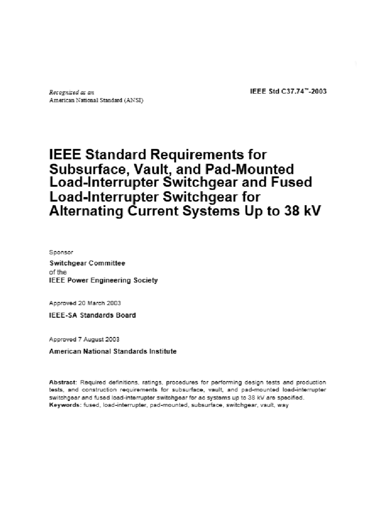 IEEE Std C37.74-2003 IEEE Std C37 - Recognized as an Std C37 American National Standard (ANSI ...
