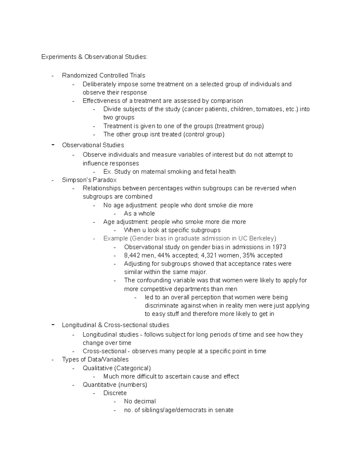 Stat 20 Finals Cheat Sheet Lezgeddit - Experiments & Observational ...