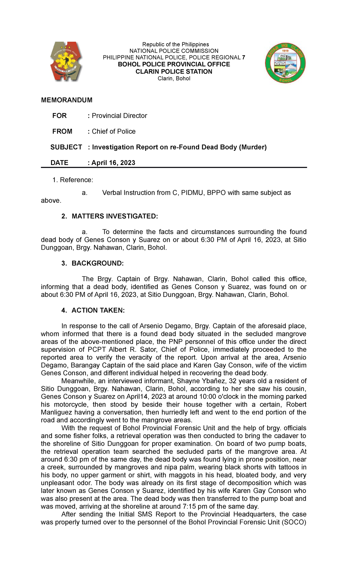 Investigation- Report final - Republic of the Philippines NATIONAL ...