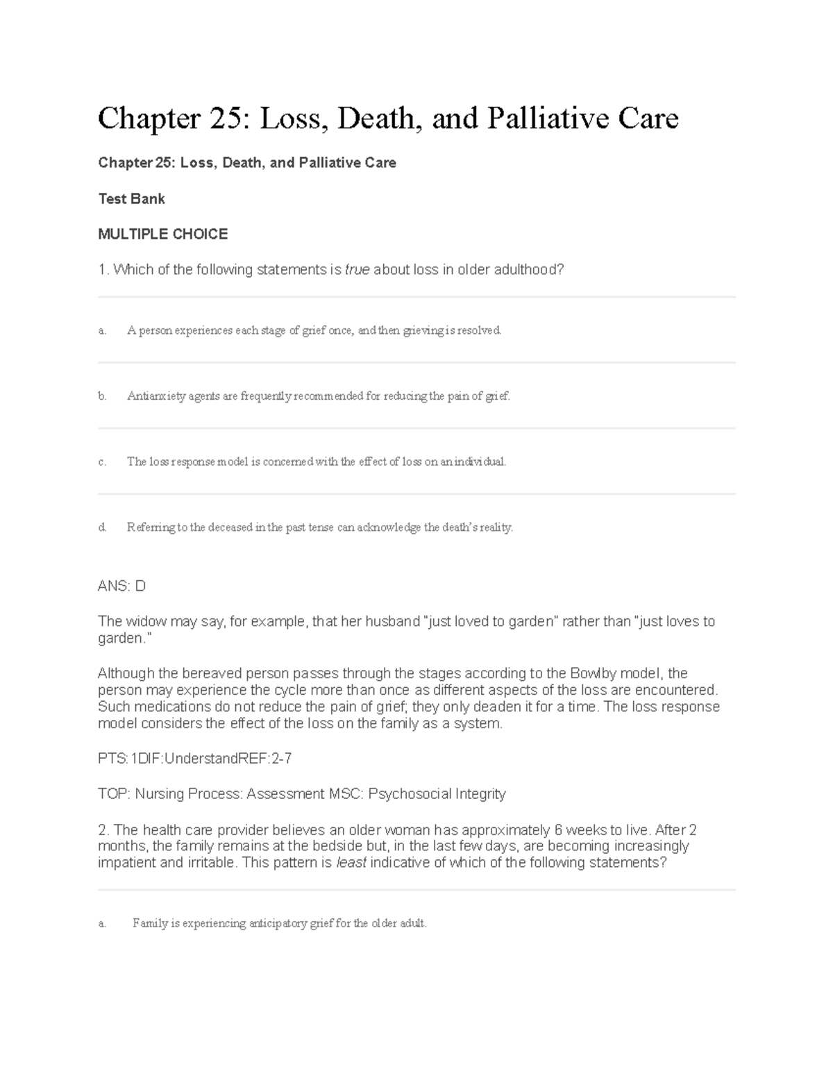 Chapter 25 - Adult Care - Chapter 25: Loss, Death, and Palliative Care ...