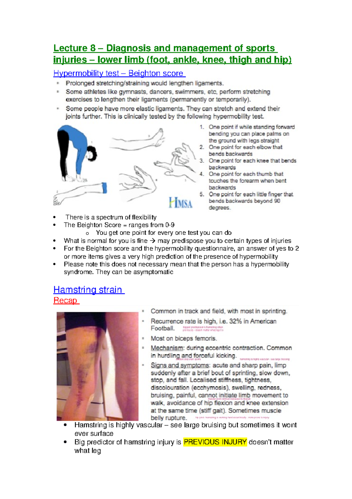 Week 8 – Diagnosis and management of sports injuries – lower limb ...
