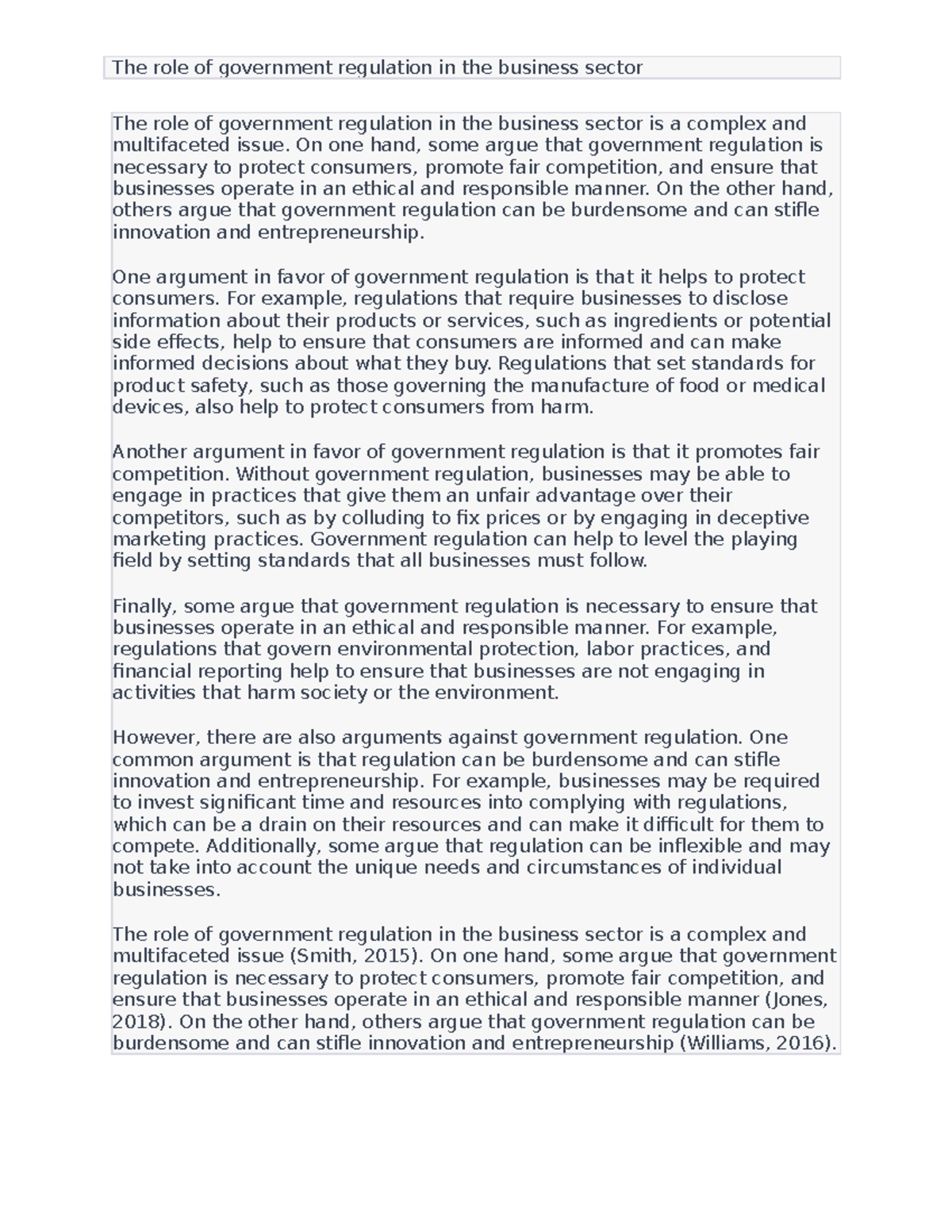 LGS402 The role of government regulation in the business sector - The ...