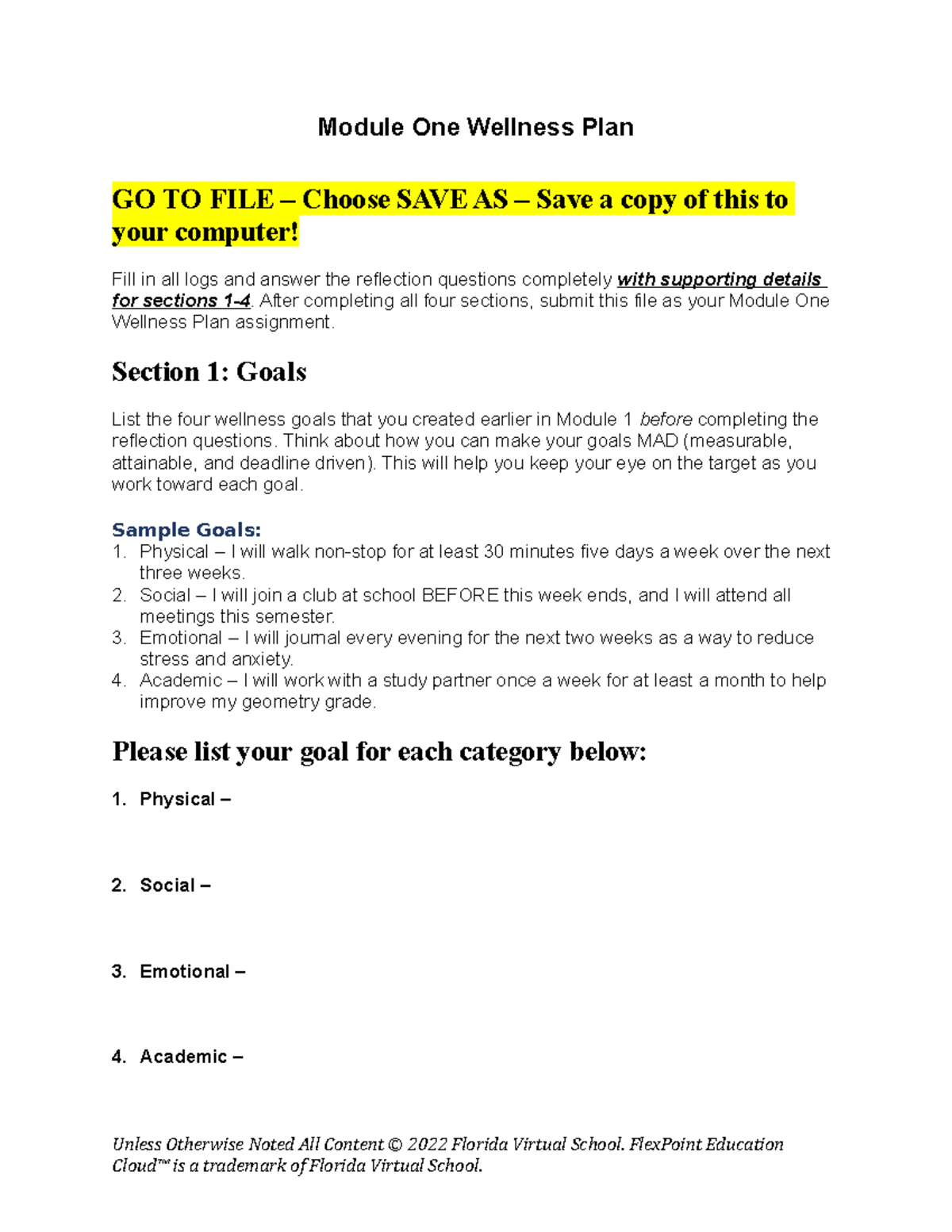 Module one wellness plan - Module One Wellness Plan GO TO FILE – Choose ...