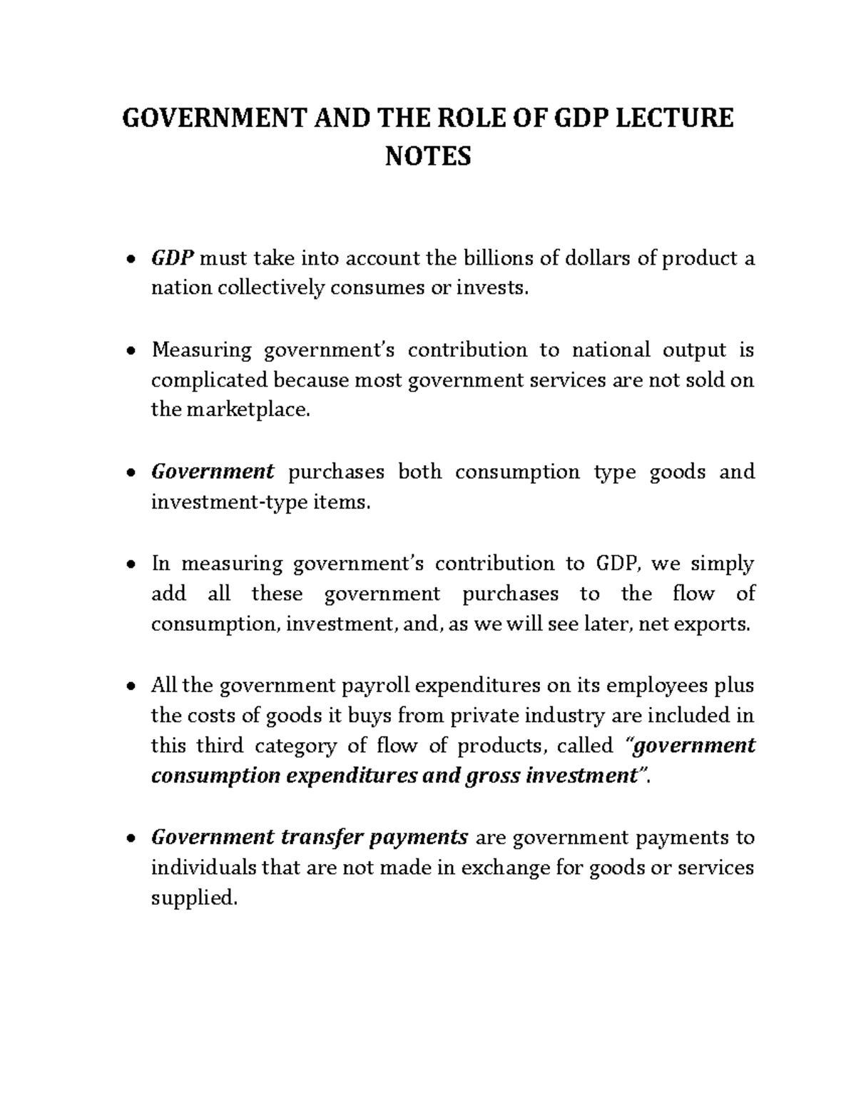 Government And The Role Of GDP Lecture Notes - GOVERNMENT AND THE ROLE ...