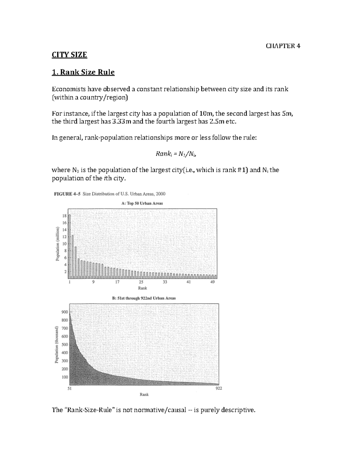 Notes Ch4 SP24 - ddddddddddddddddd - CHAPTER 4 CITY SIZE 1. Rank Size ...