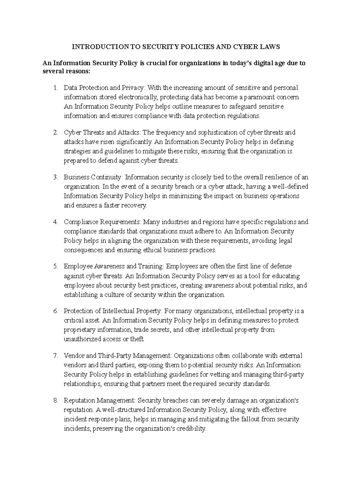 Cyber SEC 5 - good - INTRODUCTION TO SECURITY POLICIES AND CYBER LAWS ...