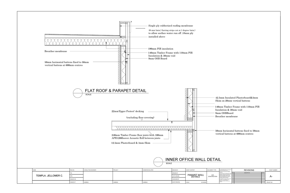Parapet WALL Detail - Breather membrane 9mm OSB Board 140mm Timber ...