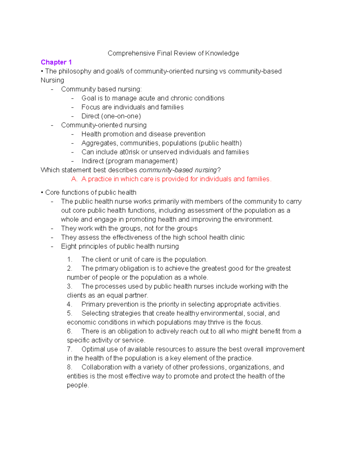 Community Health Final Study Guide - Comprehensive Final Review of ...