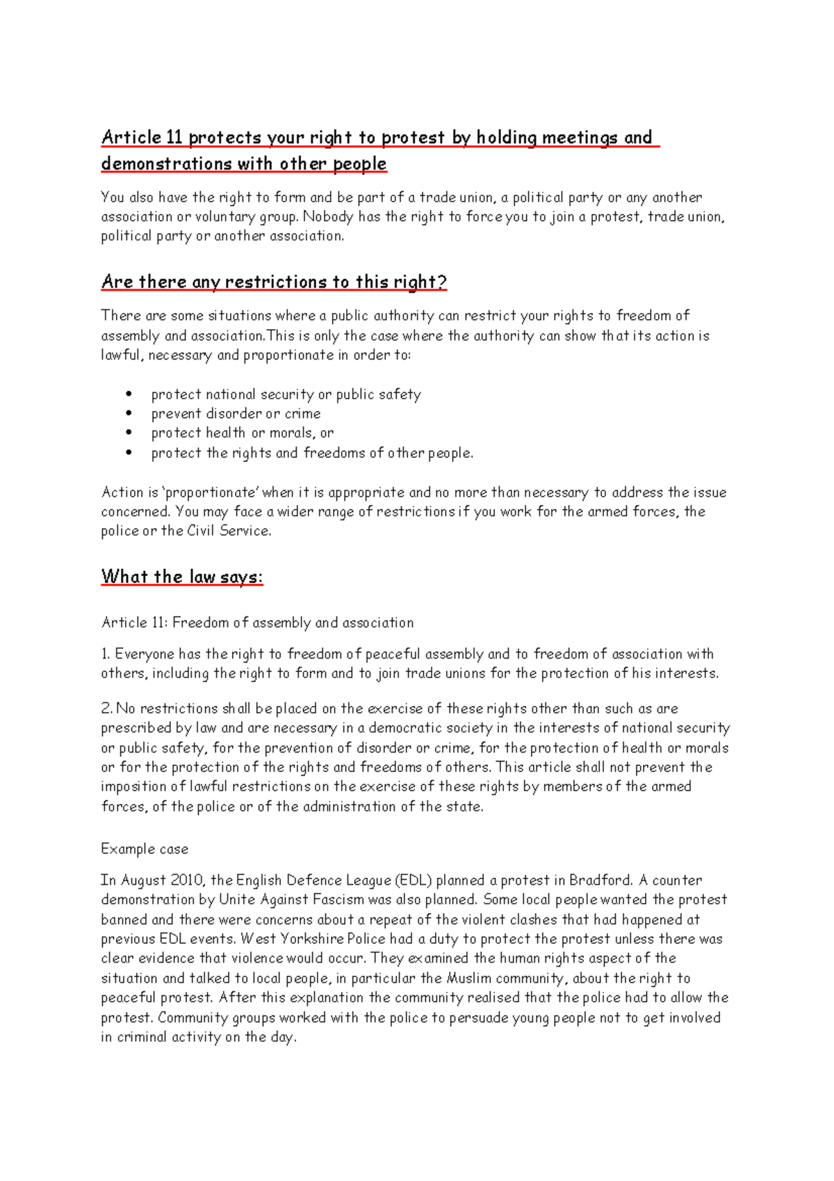 Article 11 lecture notes - City - Studocu