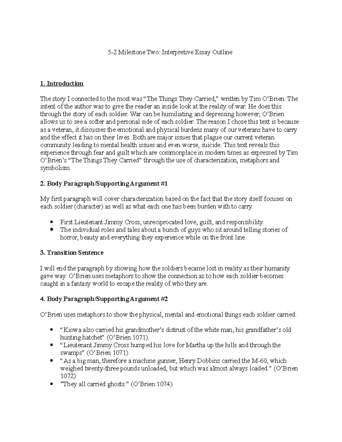 Milestone 2 Outline Worksheet - 5-2 Milestone Two: Interpretive Essay ...