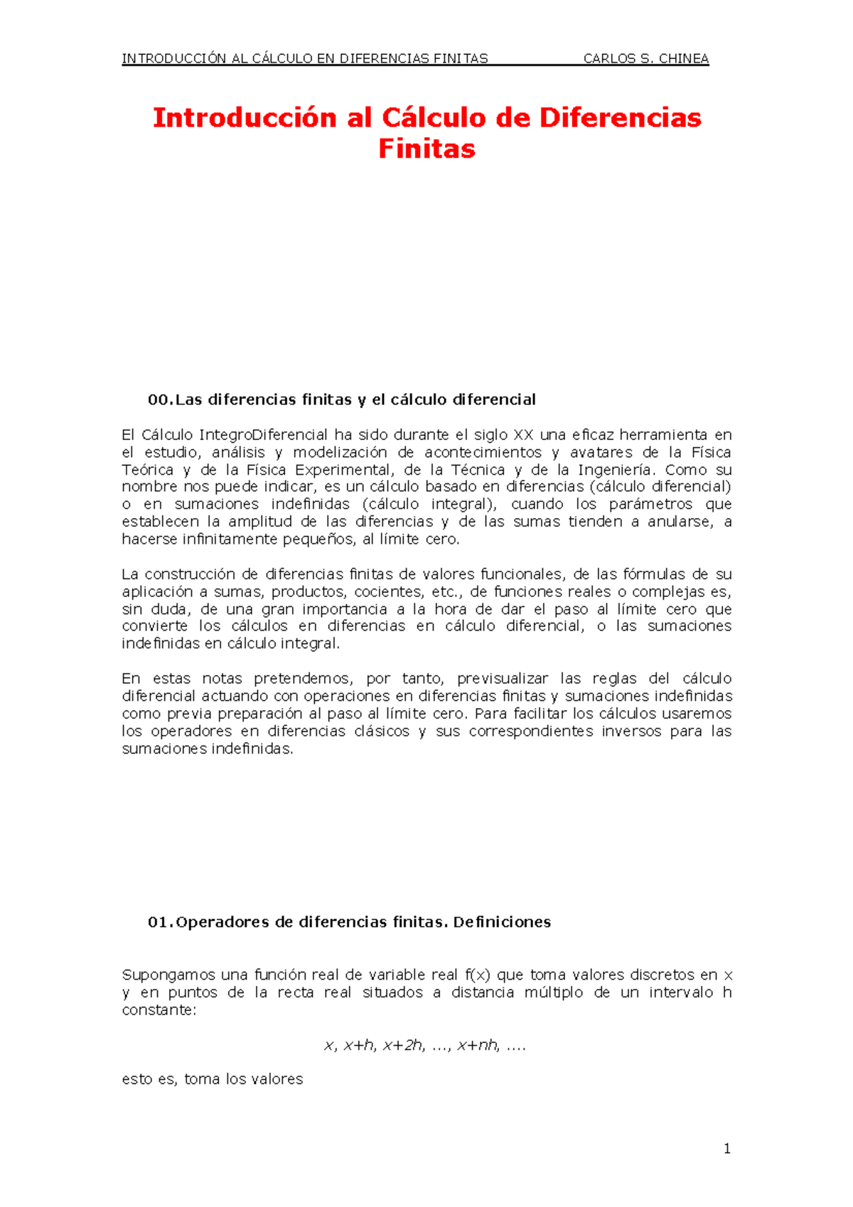 Teoria - INTRODUCCIÓN AL CÁLCULO EN DIFERENCIAS FINITAS CARLOS S ...