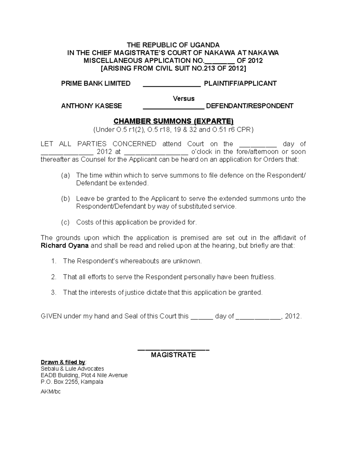 Substituted Service Application - IN THE CHIEF MAGISTRATE’S COURT OF ...