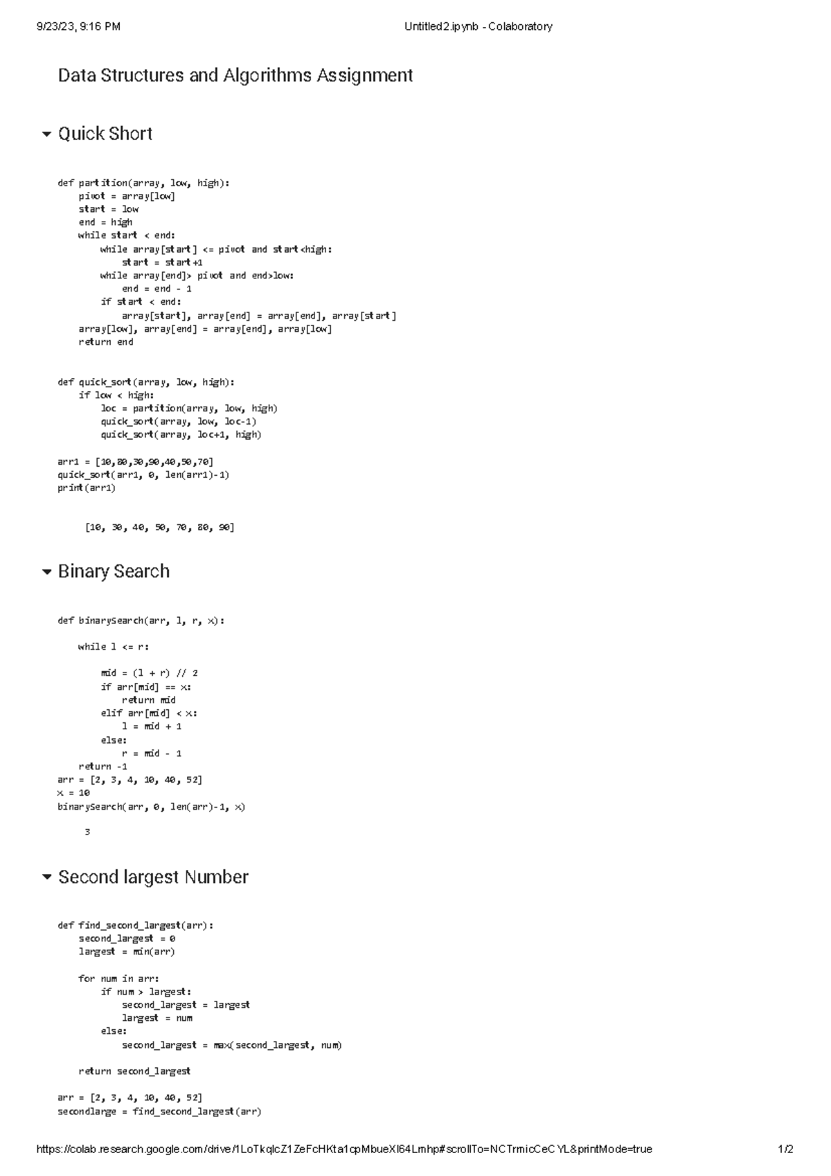 Dsa - Colaboratory - 9/23/23, 9:16 PM Untitled2 - Colaboratory - Studocu