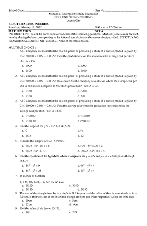 Ee prof - For reviewees practicing for board exam - School Code