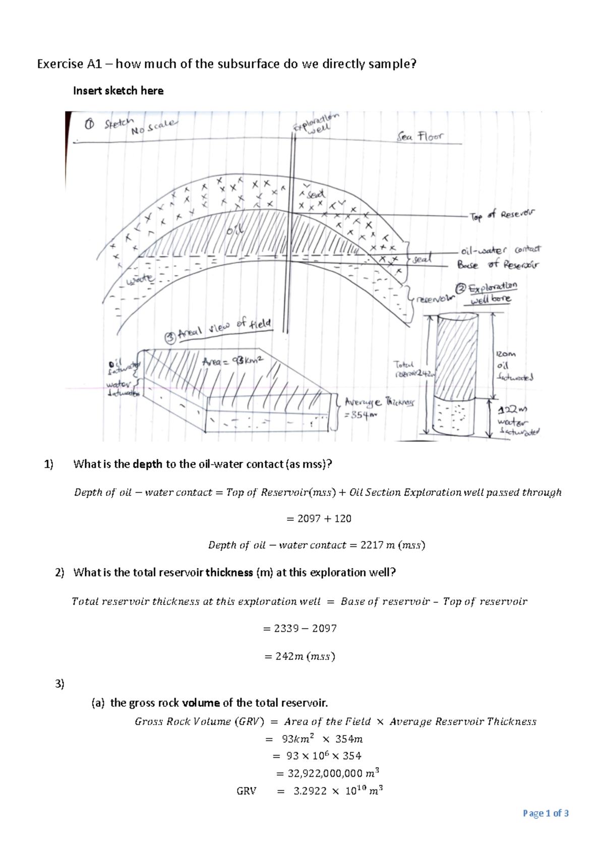 Assessment A1 - Page 1 of 3 Exercise A1 – how much of the subsurface do ...
