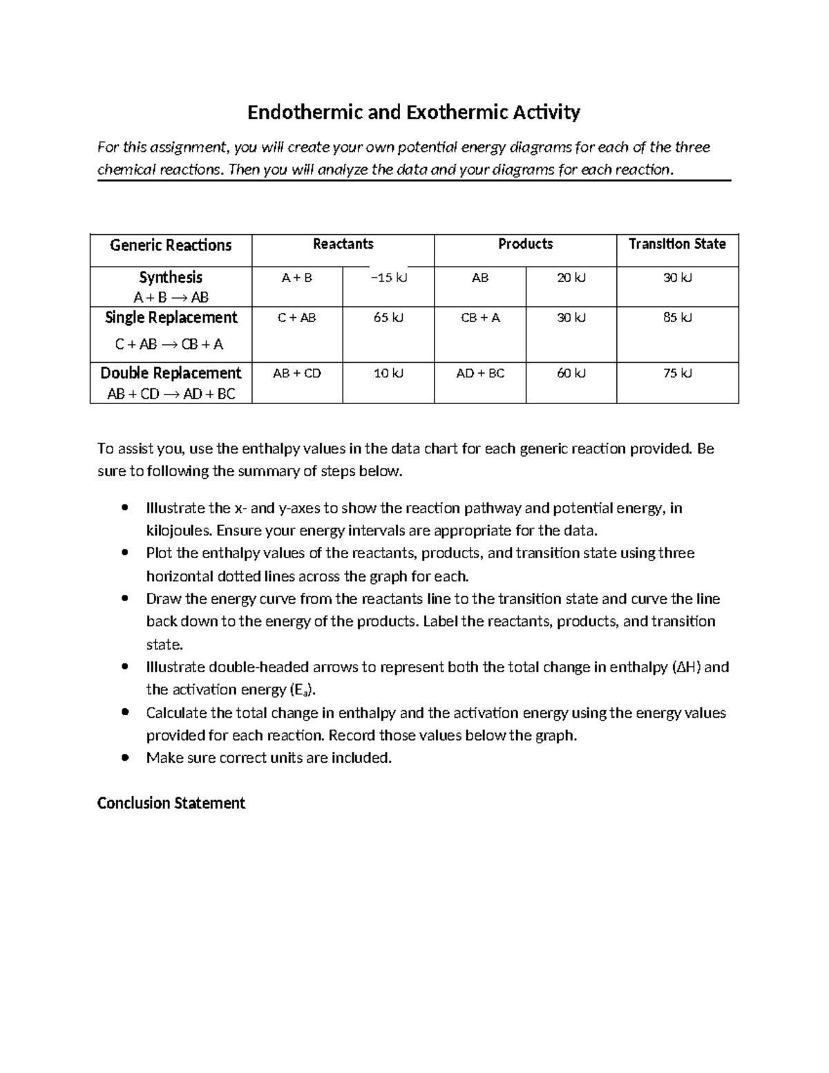 Exo lab activity - Endothermic and Exothermic Activity For this ...