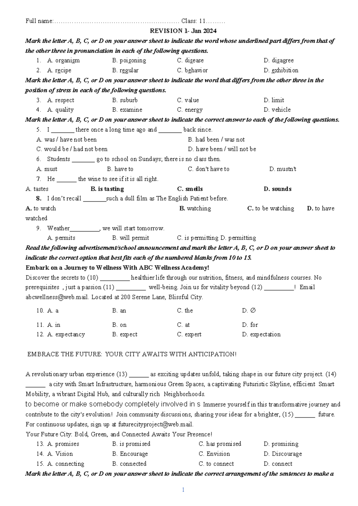 G1- Trang Nguyen E11- form minh họa (1)- gv - Full - Studocu