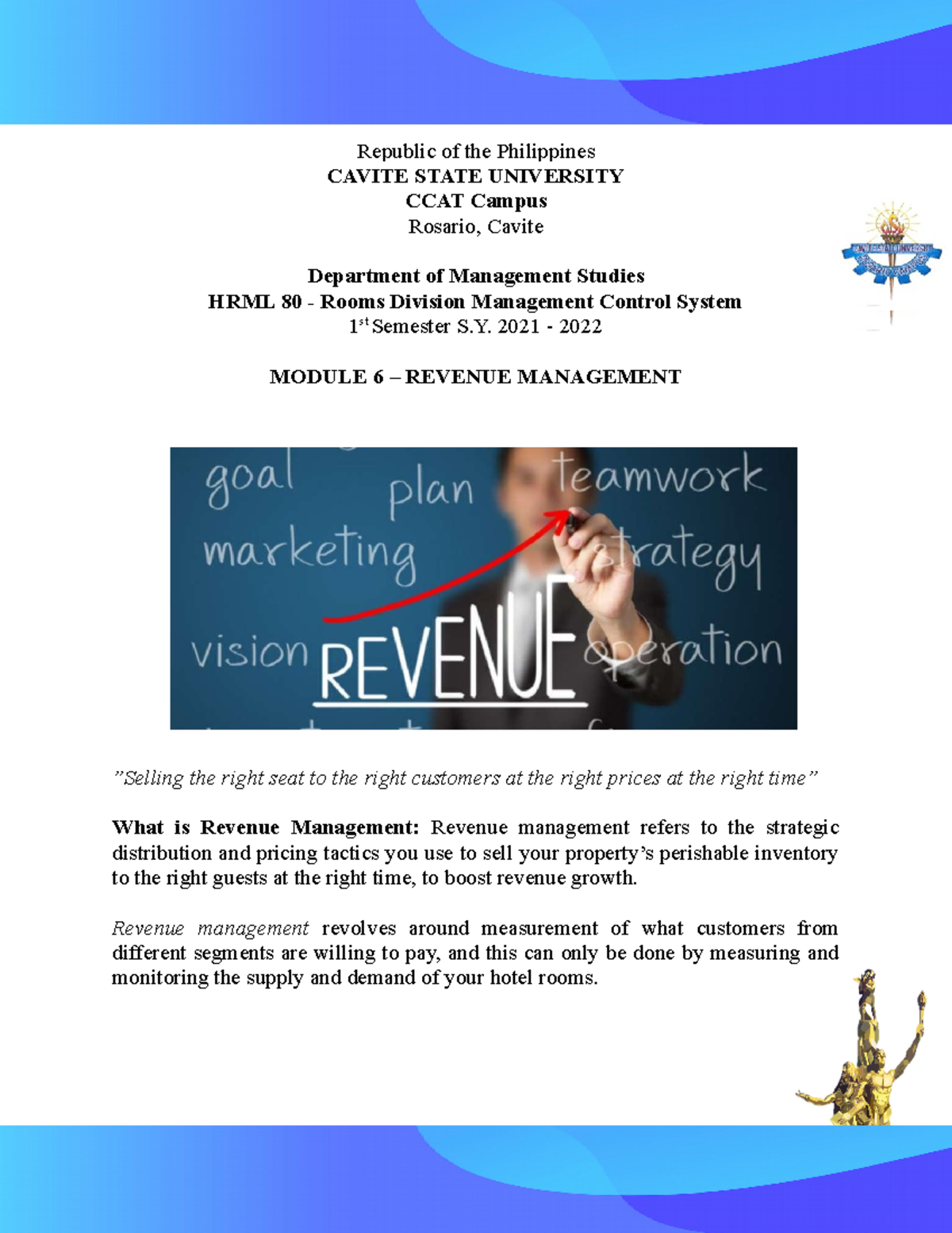 HRML 80 - Revenue Management - Module - Republic of the Philippines ...