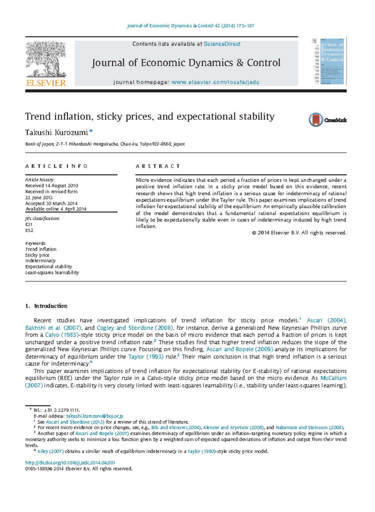 Trend inflation - In a sticky price model based on this evidence ...