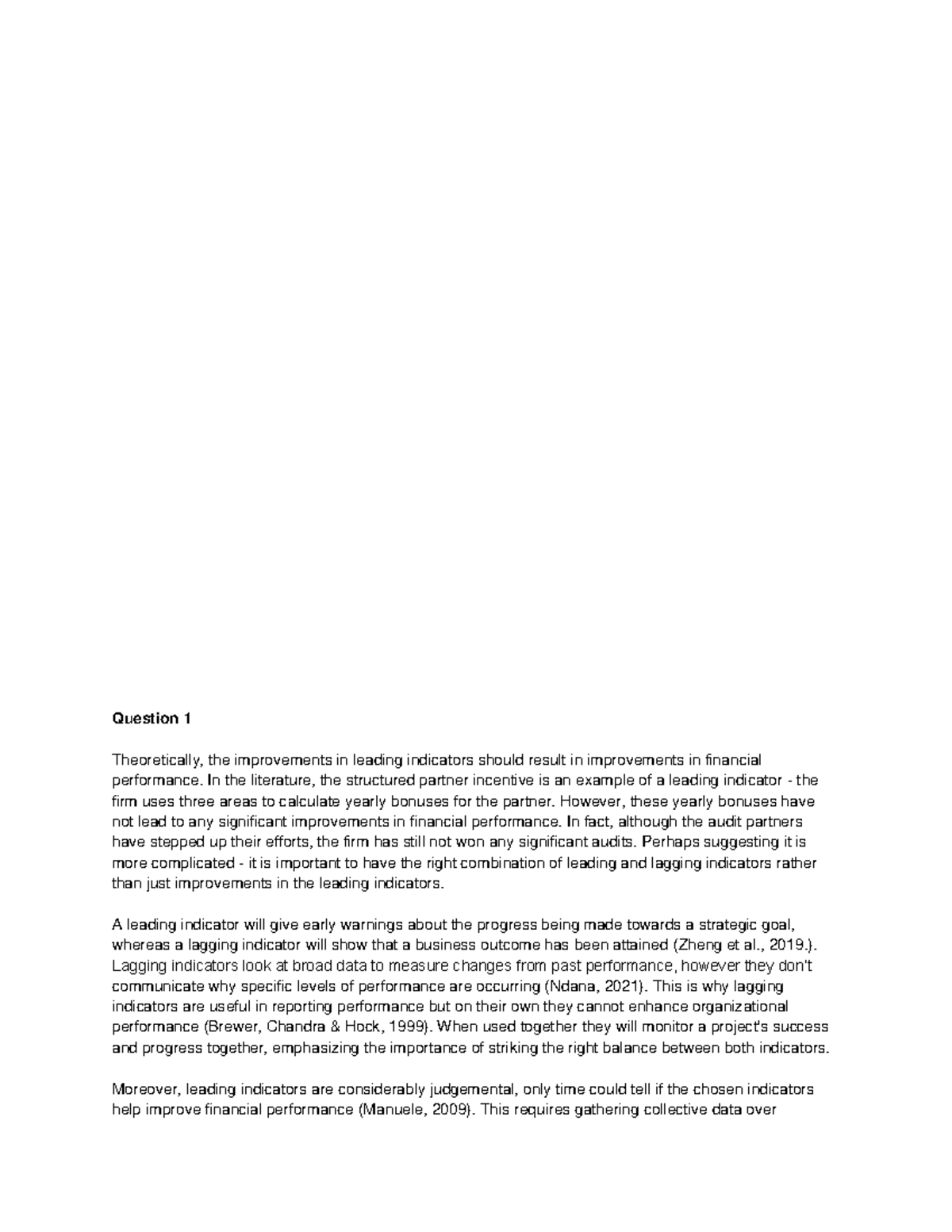 EPM - Assignment - Question 1 Theoretically, the improvements in leading indicators should ...