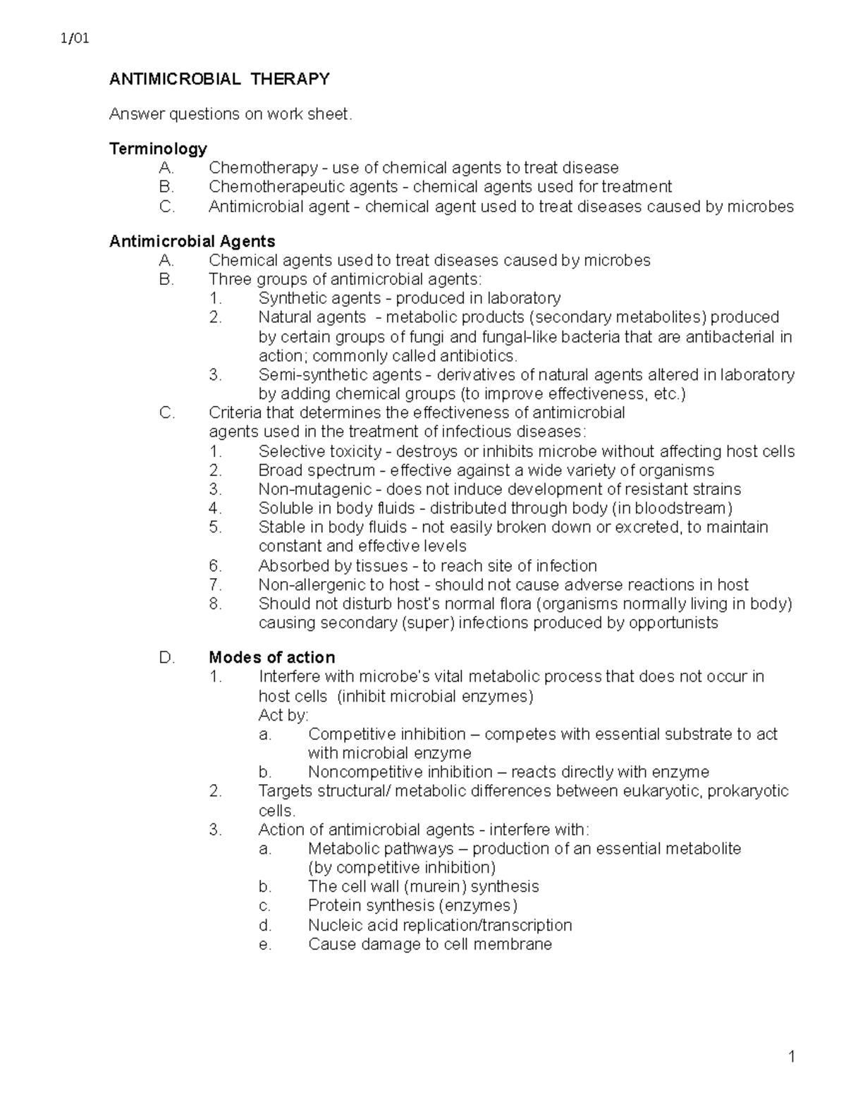 Antimicrobial Agents - ANTIMICROBIAL THERAPY Answer questions on work ...